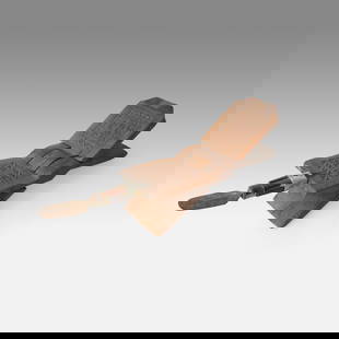 African Swahili Coast Carved Wood And Metal Coconut Grater Stool