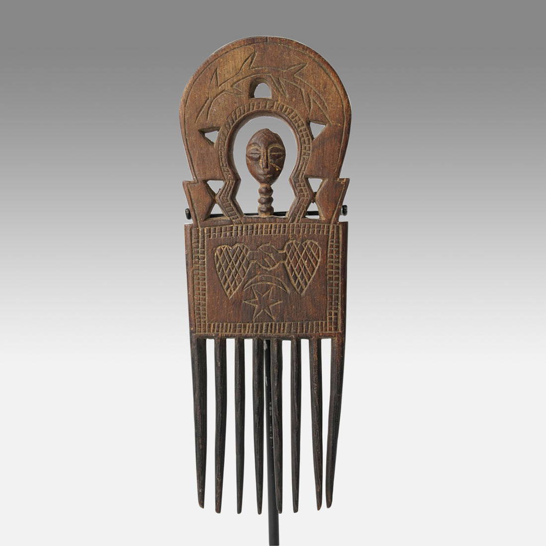 Ashanti African Carved Wood Tribal Comb, Ghana Auction