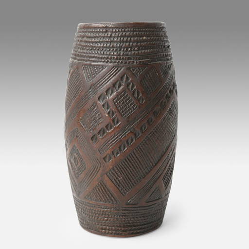 Fine Kuba African Carved Dark Wood Tall Cup Tribal Tumbler From The Drc