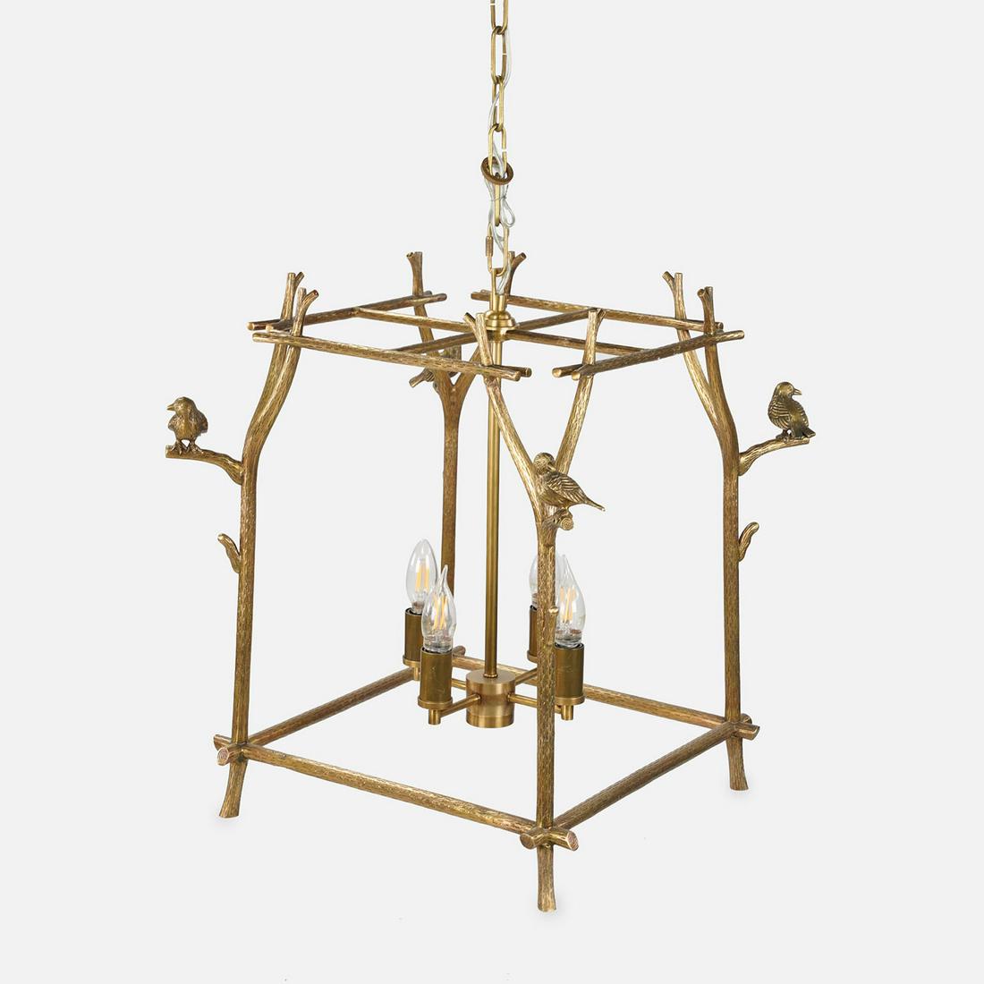 20thc Frontgate Brass Branch And Bird Aviary Chandelier Ceiling Fixture Light Auction