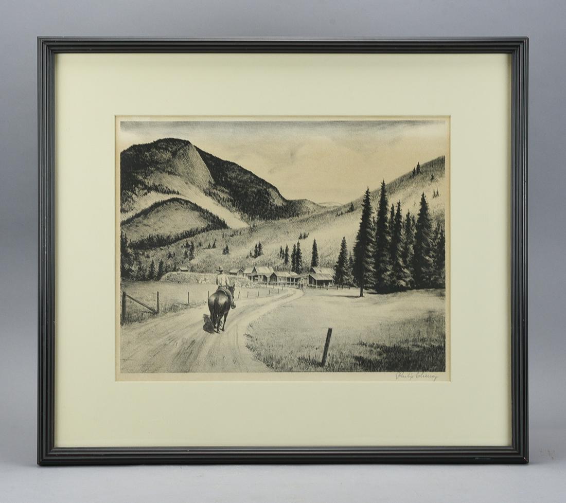 Western Landscape Lithograph On Paper, 1936 Pencil Signed By Philip ...