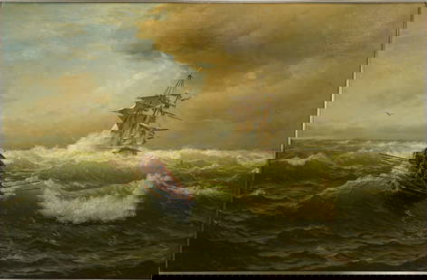 Huth, Julius. Ship In Distress Large Framed Maritime Oil On Canvas ...