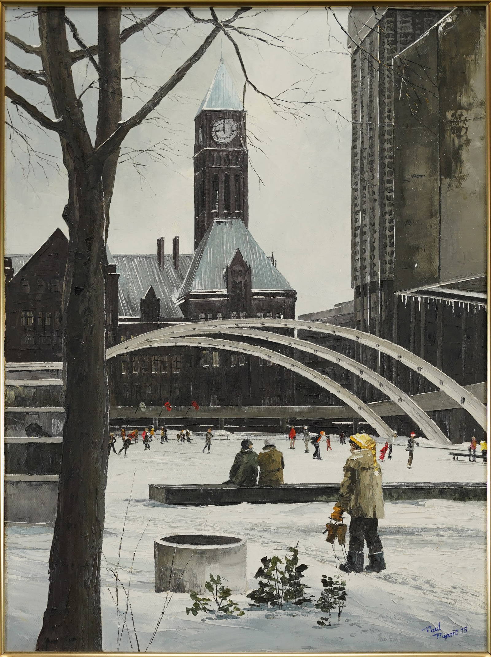 Rupert, Paul. Skating Ring Toronto City Hall Framed Oil On Canvas ...