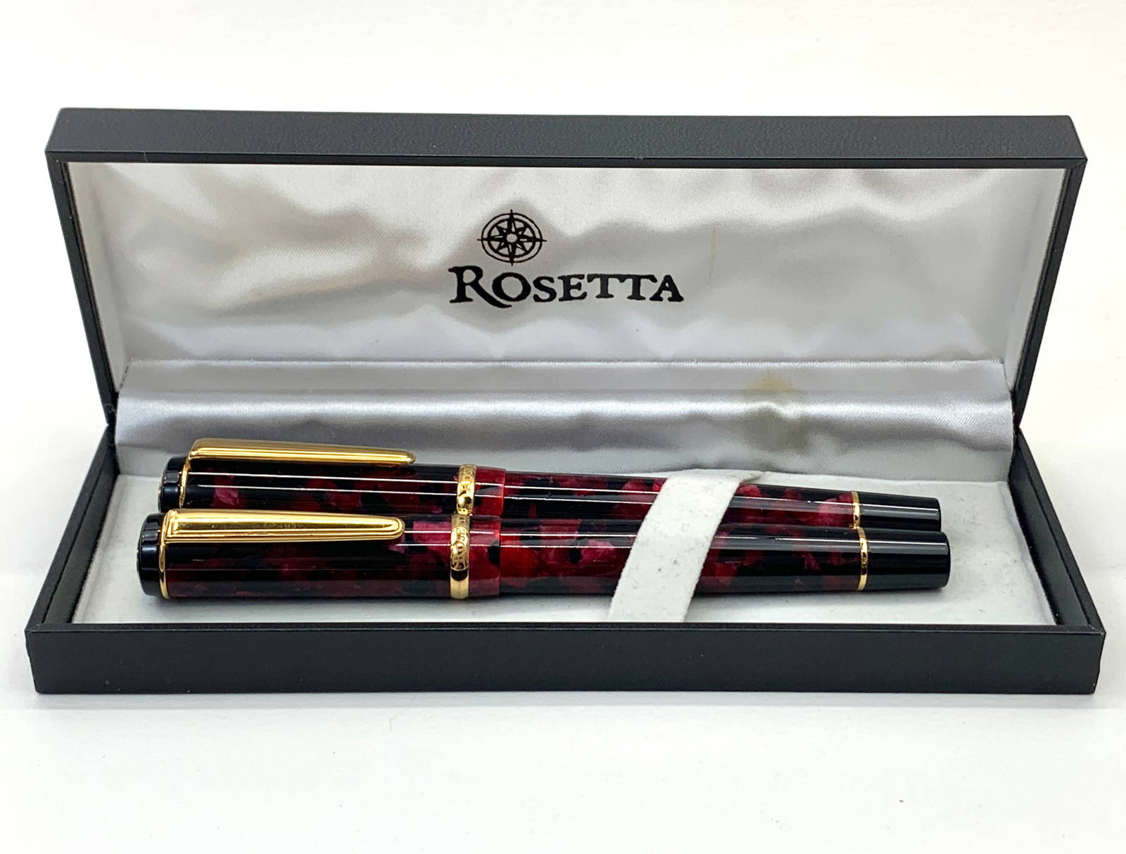 Rosetta Burgundy Pearlized Fountain And Ballpoint Pen Set W/box Auction