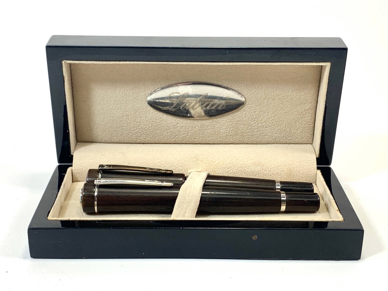 Laban Wood And Chrome Ballpoint And Fountain Pen Set W/box Auction