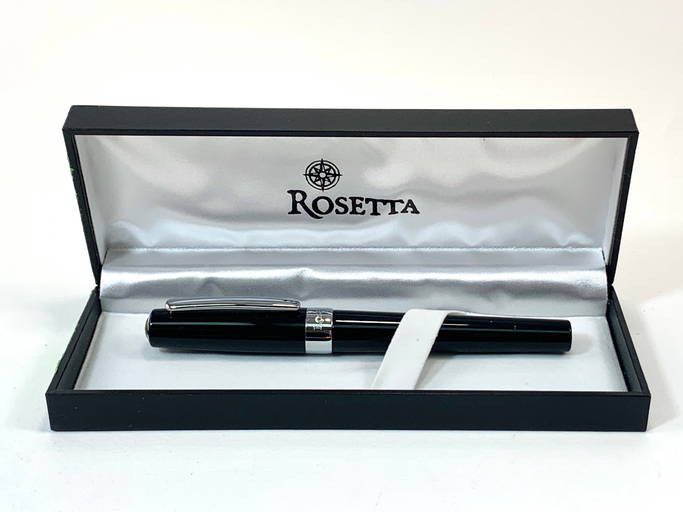 Rosetta Black And Chrome Ballpoint Pen W/box
