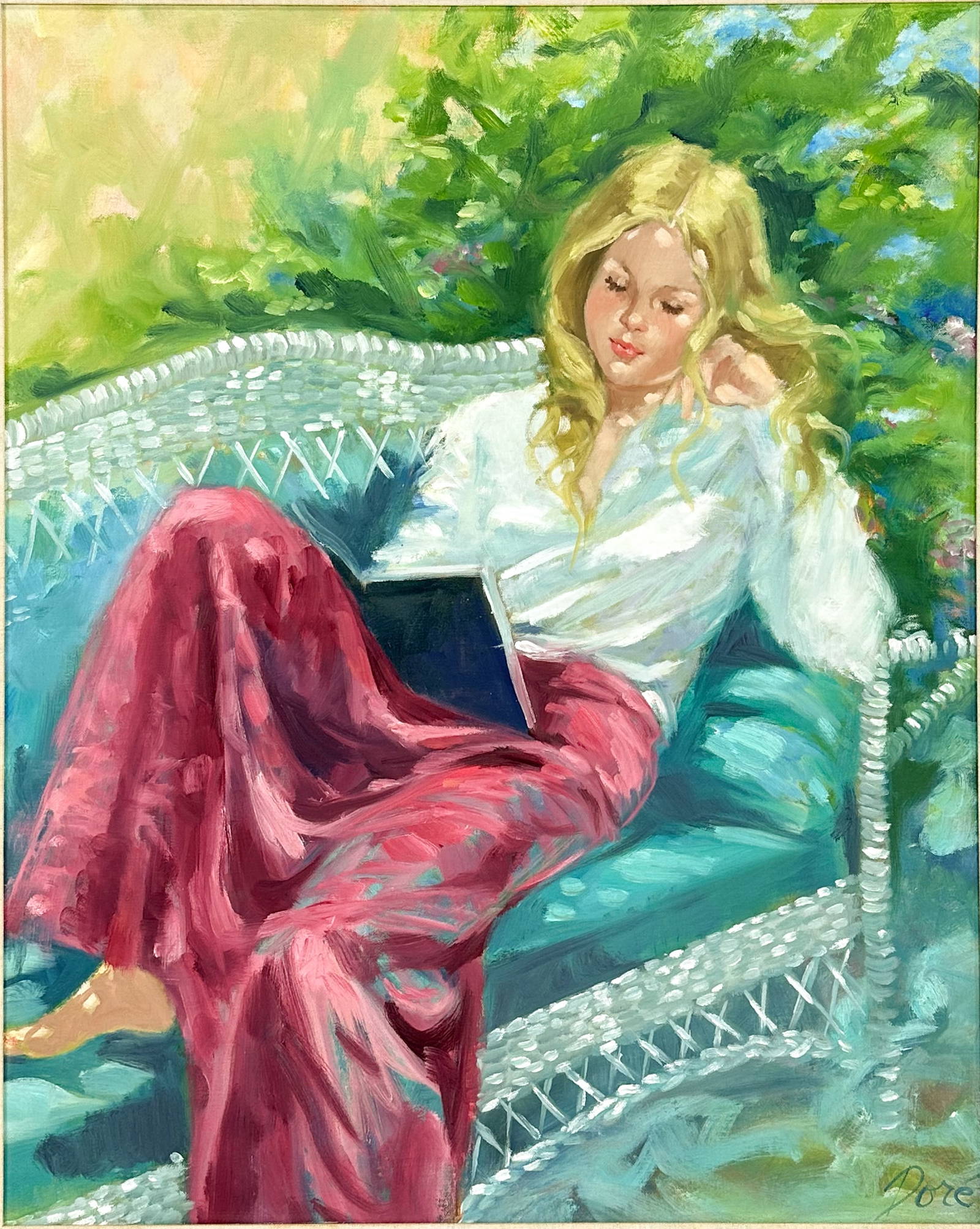 Dore Singer "young Girl Reading Book" Framed Oil On Canvas Painting Auction