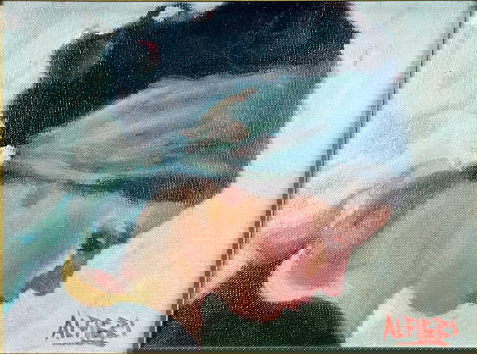 Philippe Alfieri "profile Portrait Of Woman With Blue Head Scarf" Oil ...