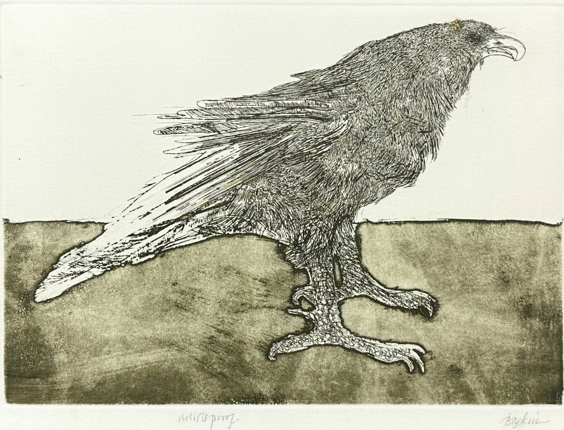 Leonard Baskin "crow" Artist Proof Etching Framed Print Auction