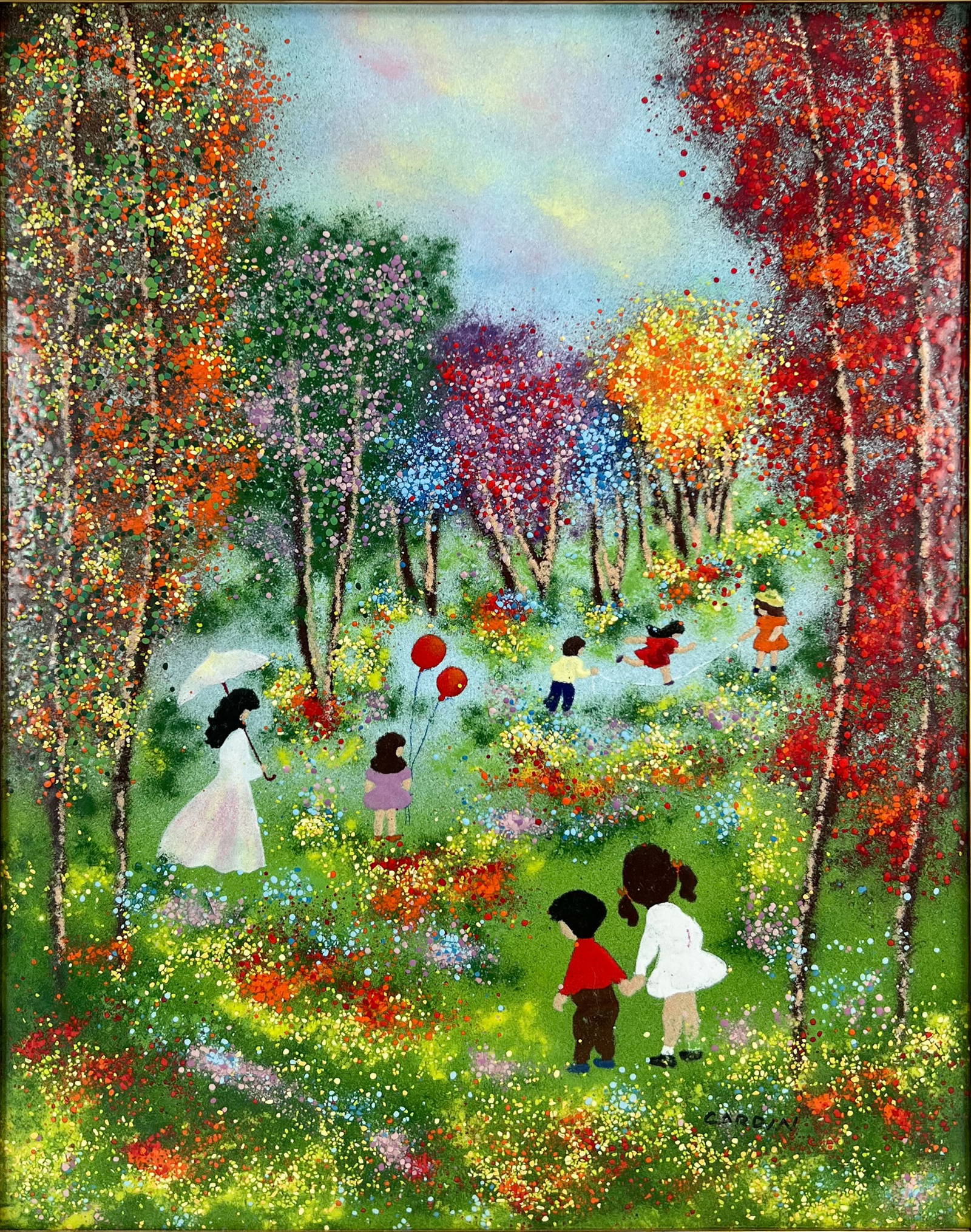 Louis Cardin "children Playing In Forest" Enamel On Copper Framed ...