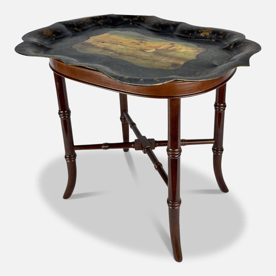 Antique Painted Seascape On A Toleware Tray With Contemporary Custom ...