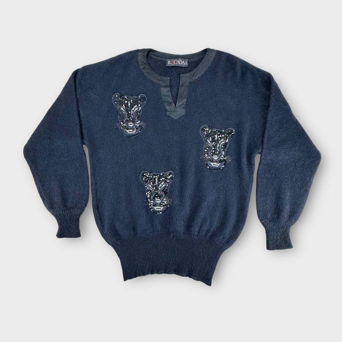 Escada By Margaretha Ley Vintage Midnight Blue Mohair V-neck Sweater ...
