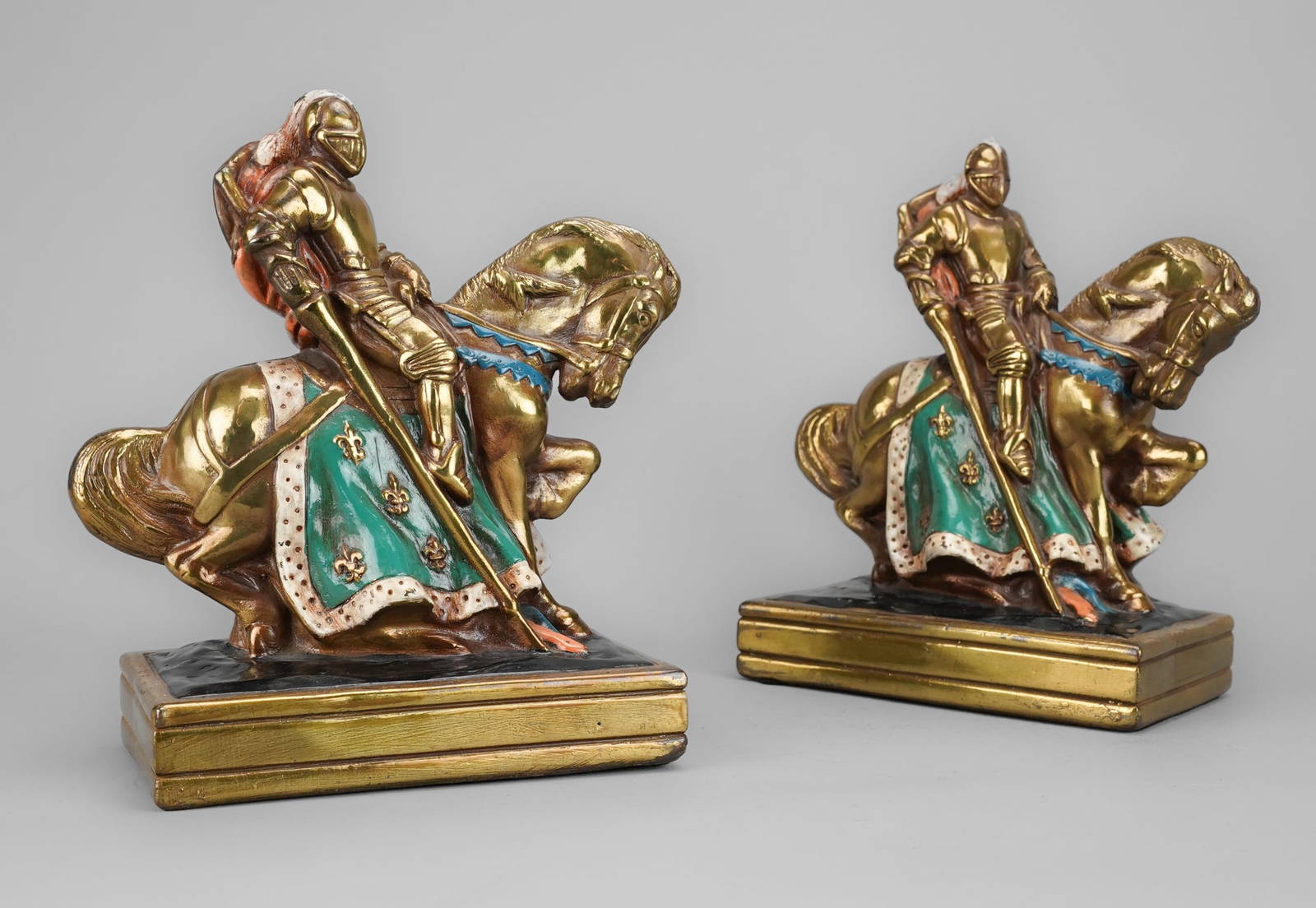 Antique Pair "mb" (marion Bronze) Jousting Knight Bookends Auction