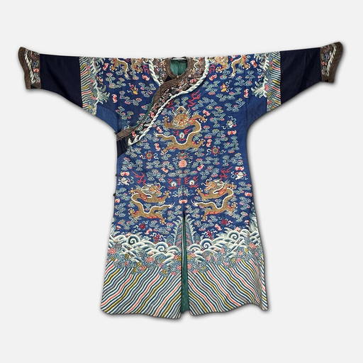 Antique Chinese Qing Blue Silk Embroidered Formal Dragon Robe Chi'fu ...