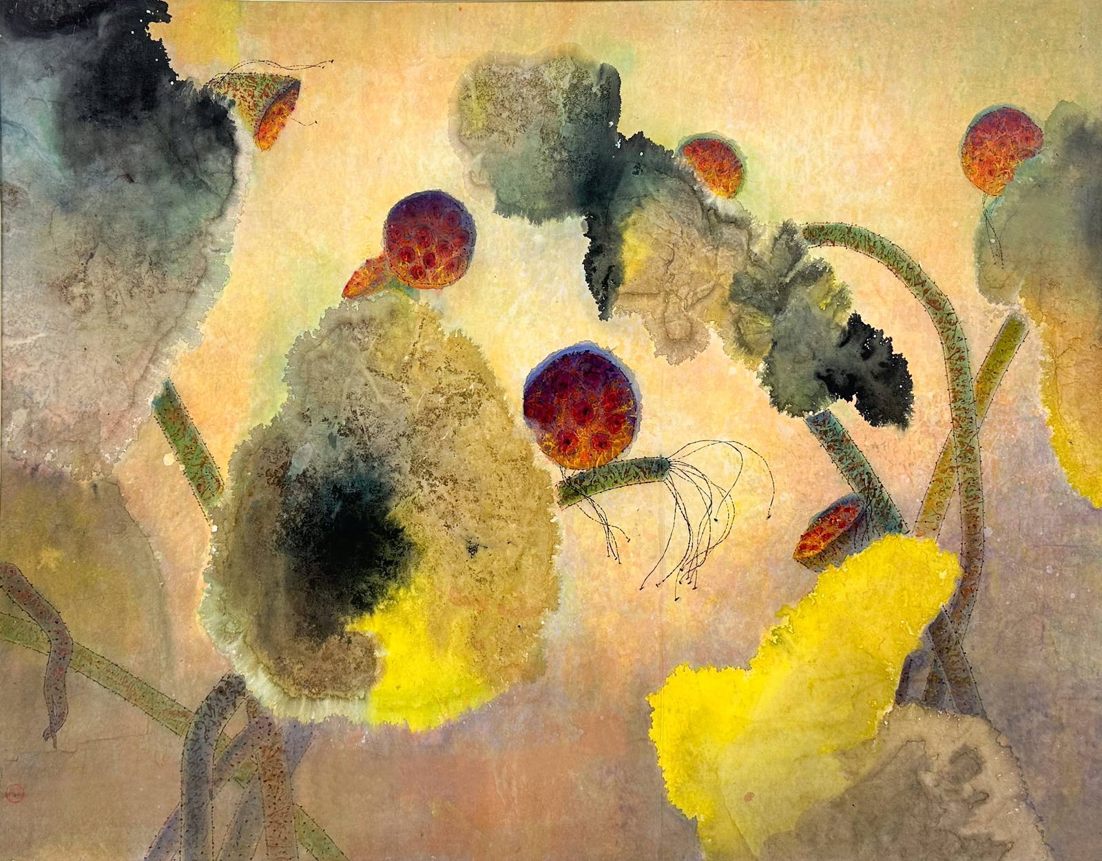 Yang Yanping "autumn Lotus Afternoon" 1996 Ink And Color On Rice Paper ...