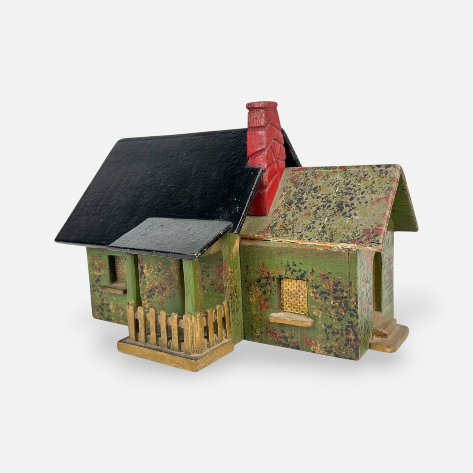 Antique American Folk Art Hand Crafted Painted Wood Cigar Box House ...