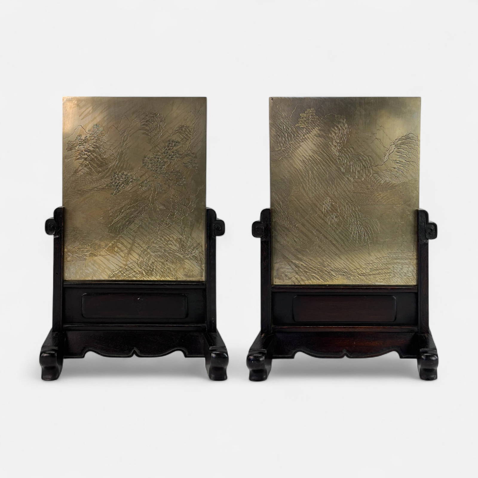 Pair Chinese Incised Metal Landscape Table Screens - Jun 22, 2025 ...