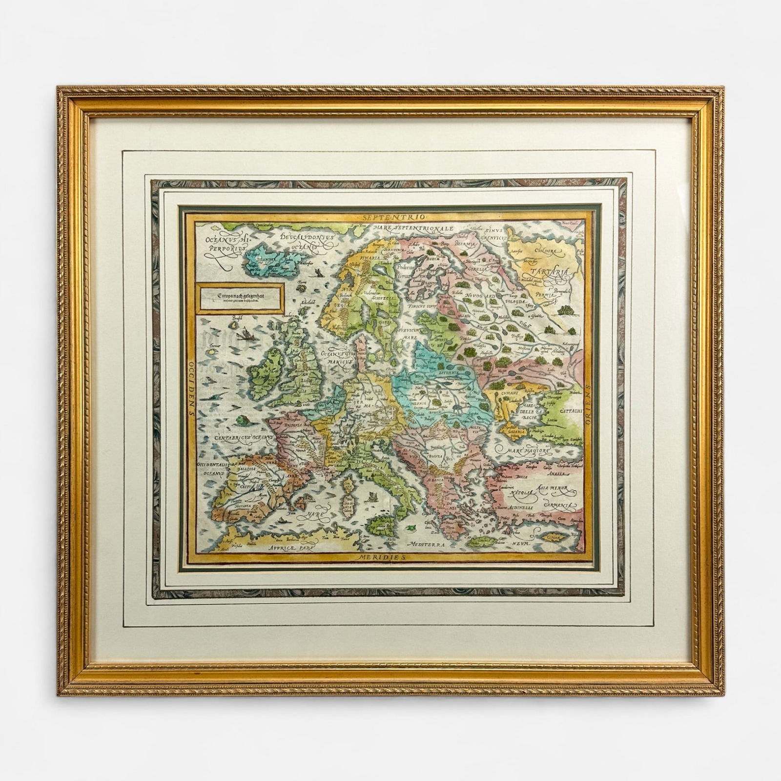 Sebastian Munster Antique 16thc Framed Hand Colored Map Of Europe - Jul ...