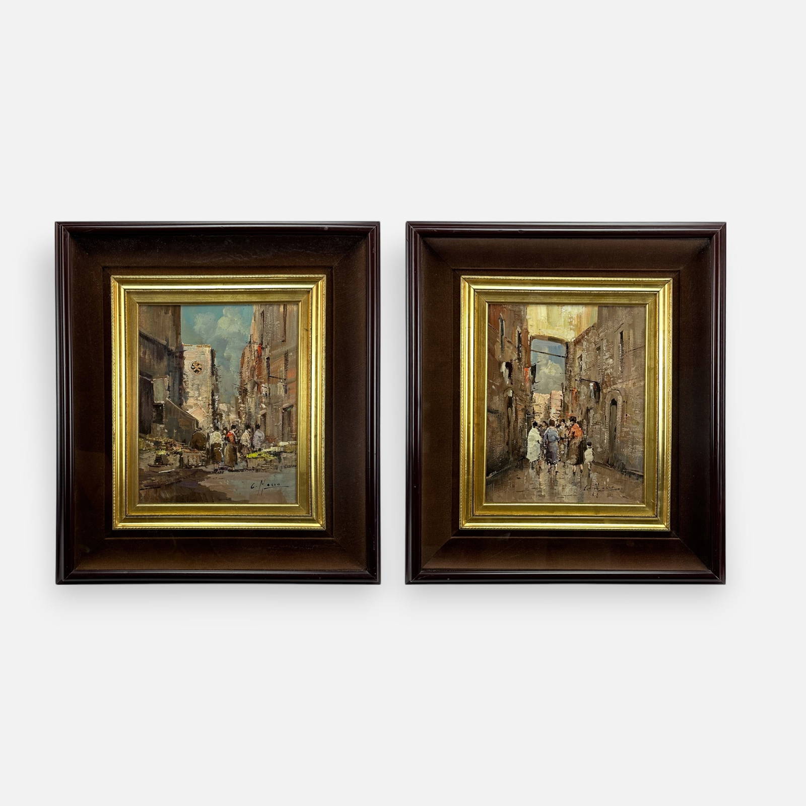 Two Claudio Marro Italian City Scenes Oil On Board Paintings Framed In ...