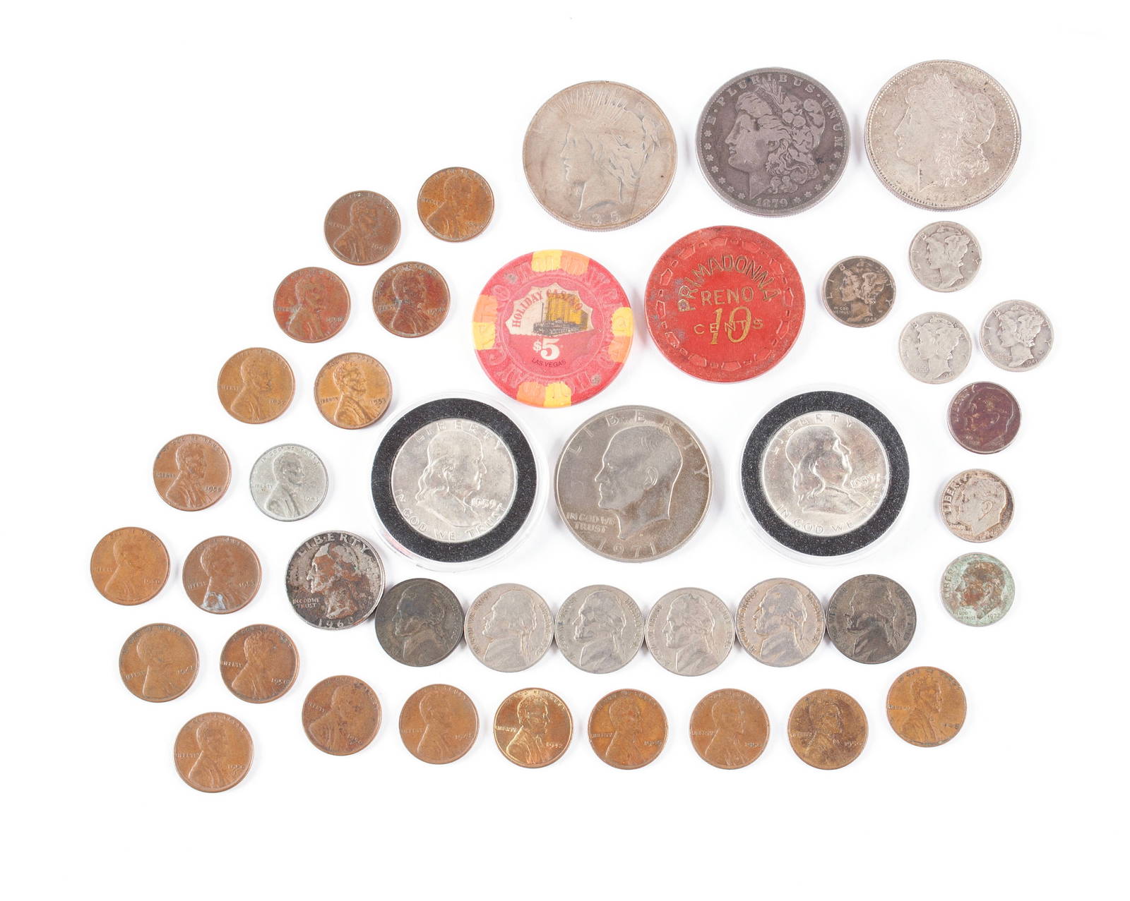 Collection Of U.s. Coins With Two Collectible Gaming Cheques Auction