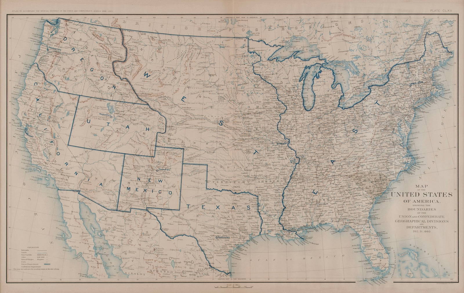 Framed Map Of The United States Of America, Showing The Boundaries Of ...