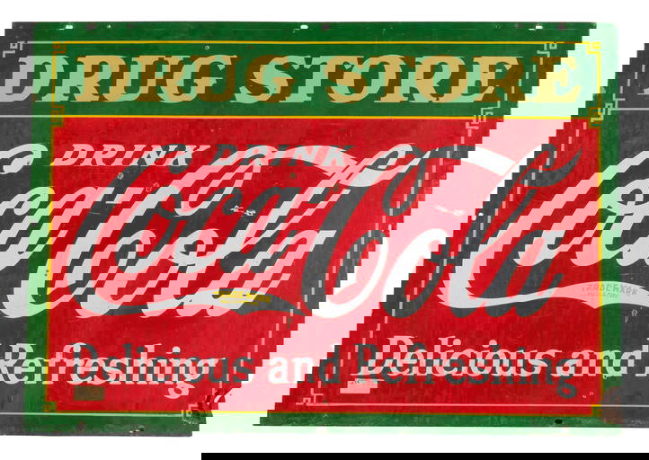 1933 Doulble Sided Coca Cola Drug Store Porcelain Sign
