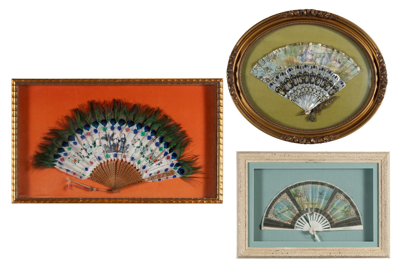 Three Framed Hand Fans Auction