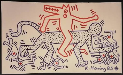 Keith Haring 'the Story Of Red And Blue 11', 1989, Signed & Numbered
