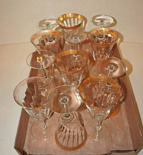Set Of 12 Antique Gold Trim Stemware