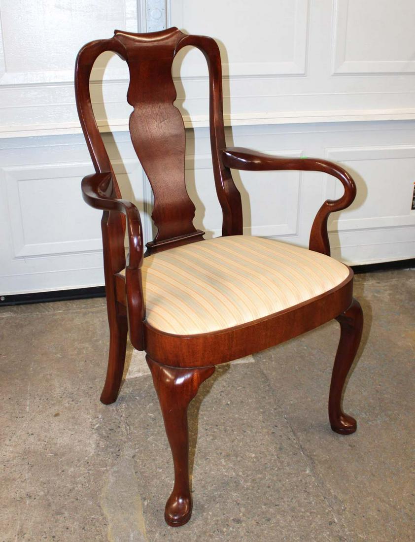 Solid Mahogany Queen Anne Scroll Arm Chair