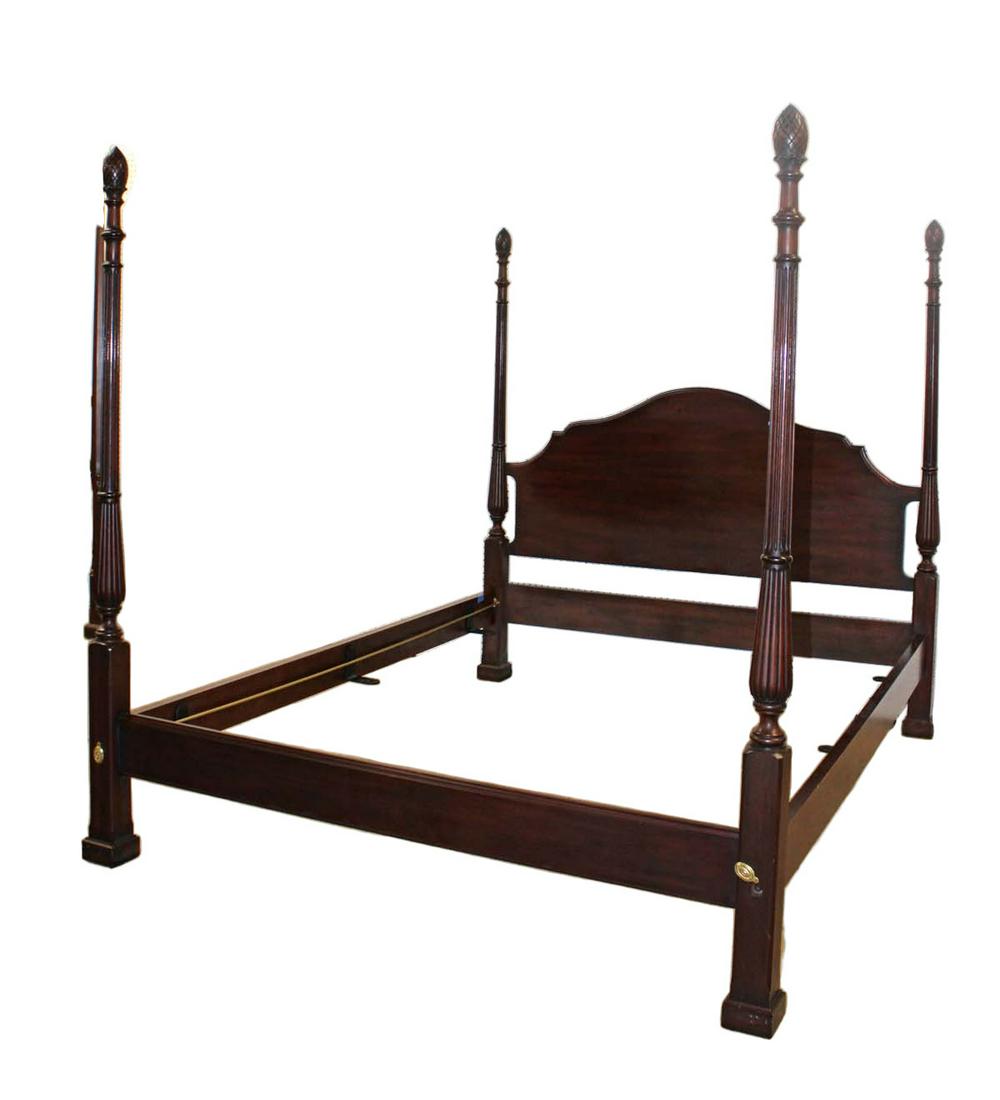 Henkel Harris Solid Mahogany Traditional Style 4 Poster Queen Size Bed With Pineapple Tops And ...