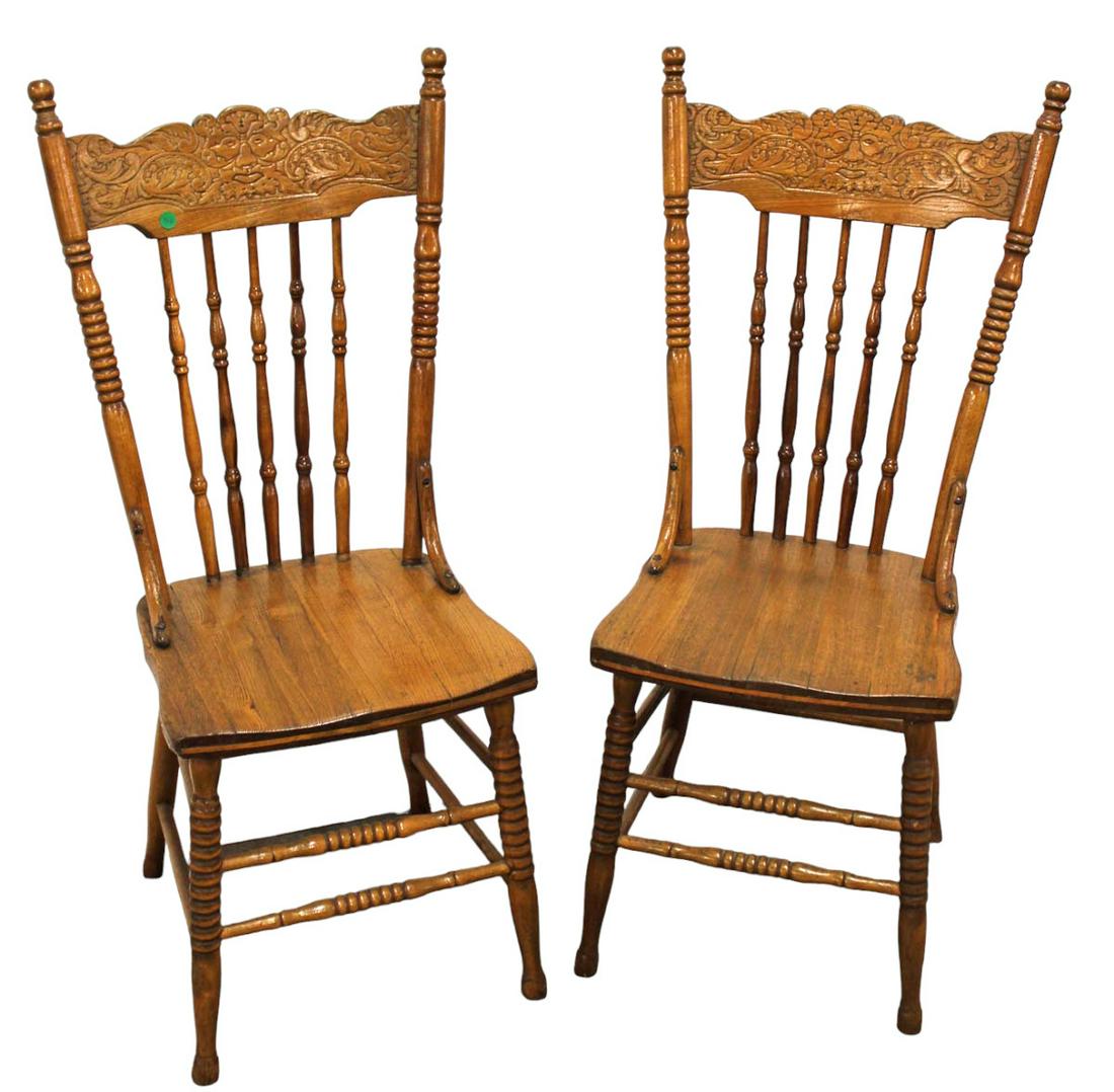 Pair Of Antique Oak Press Back Dining Room Chairs Auction