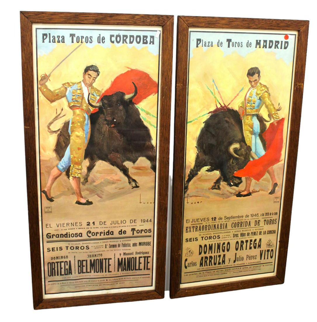 Pair Of Dated Spanish Bull Fight Posters In Original Frames, 1946, 1944 ...