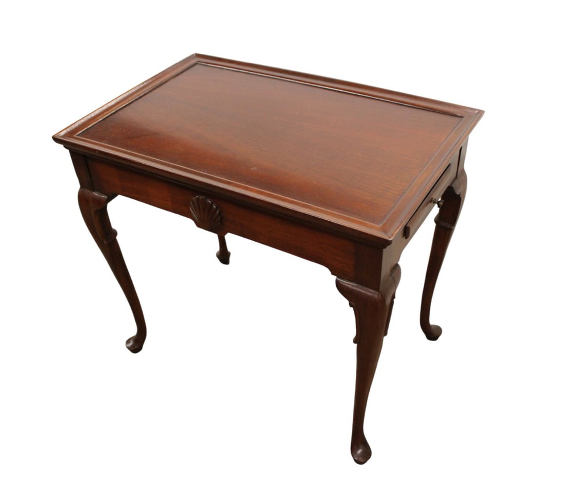 Vintage Solid Mahogany Queen Anne Shell Carved Tea Table With Pull Out ...