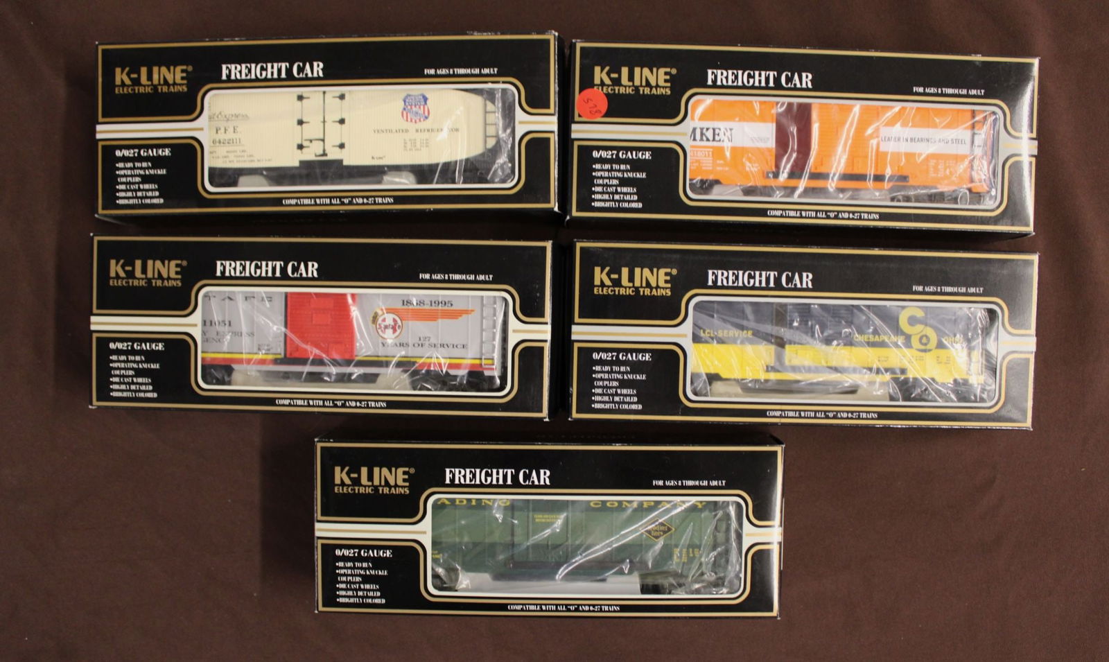 5 K-lines, Timken Classic Boxcar K641-8011, Up Pfe Classic Wood Sided ...