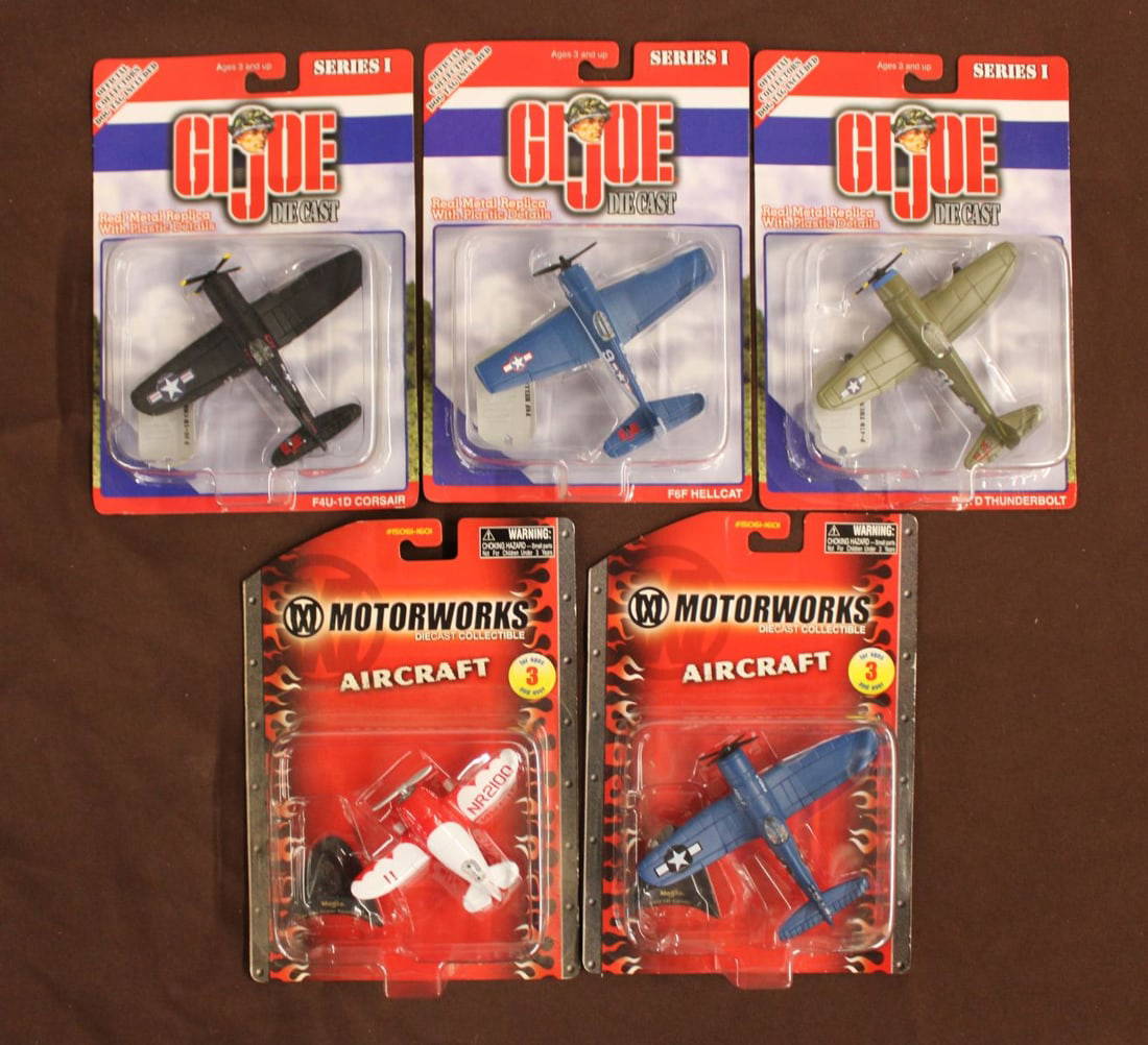 5 Die Cast Airplanes: 3 Gi Joes & 2 Motorworks, Like New In Boxes Auction