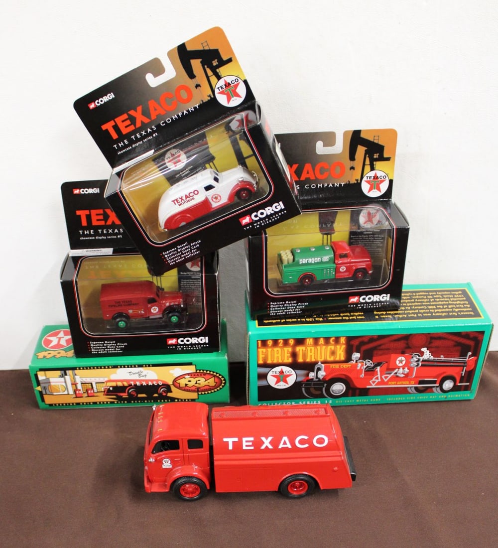 6 Texaco Die Cast Trucks: (3) Corgi, (3) Ertl, 5 Like New In Boxes And ...