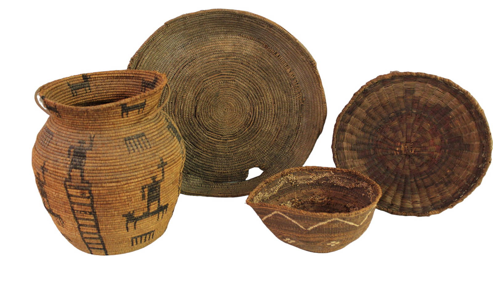 4 Primitive Hand Woven Items In Various Sizes. They Do Show Age. One ...