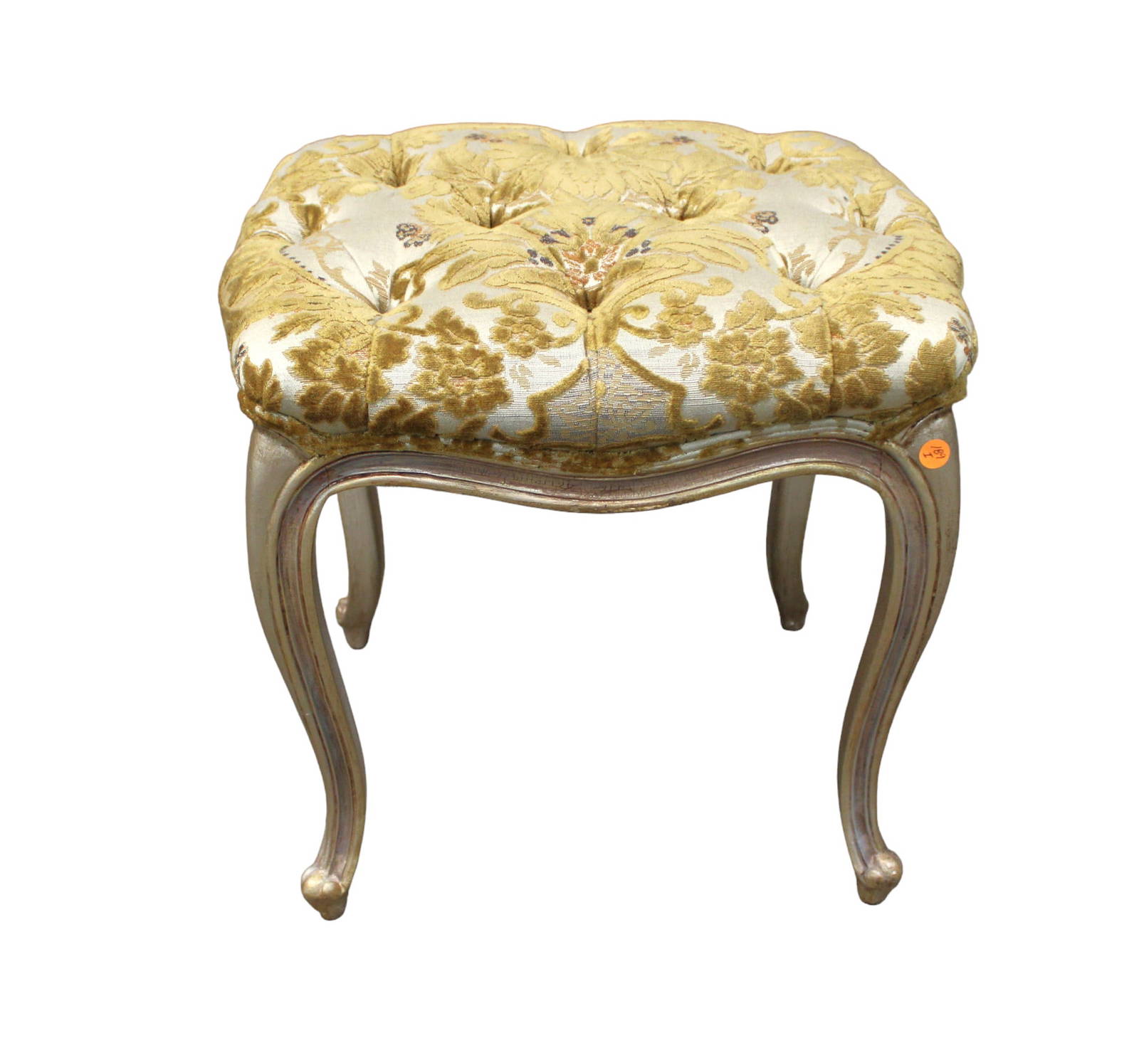 French Style Button Tuft High Leg Foot Stool Auction