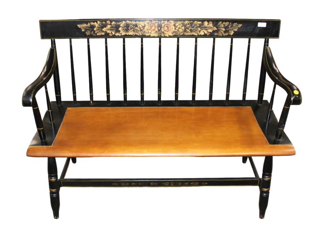 Hitchcock Stenciled Cherry Bench, Orig. Paint And Stenciling Auction