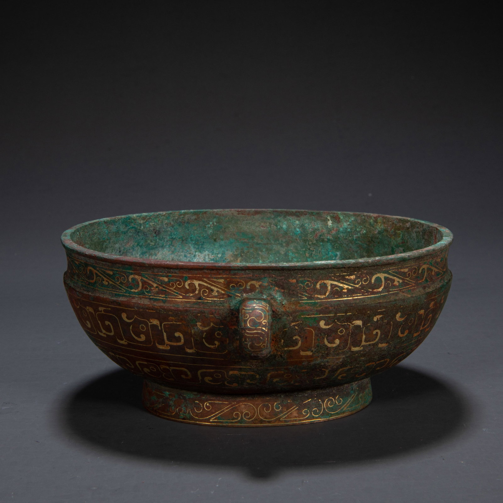 Chinese Han Dynasty Bronze Bowl Inlaid With Gold