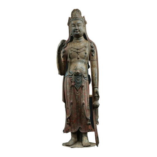 Chinese Painted Stone Standing Buddha Statue From The Northern Wei Dynasty