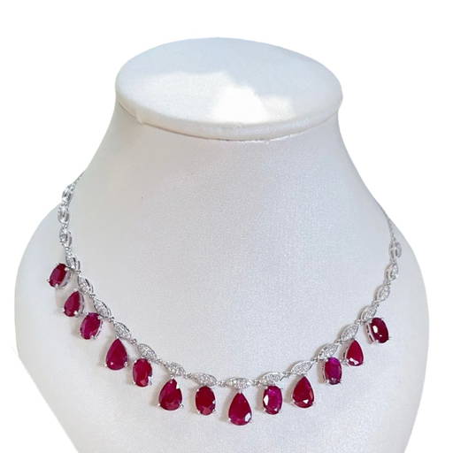 18k Gold Full Diamond Set 8.7 Carat Pigeon Blood Red Ruby Chain Set
