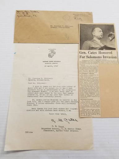 Signed Letter From Brig. Gen. Clifton B. Cates