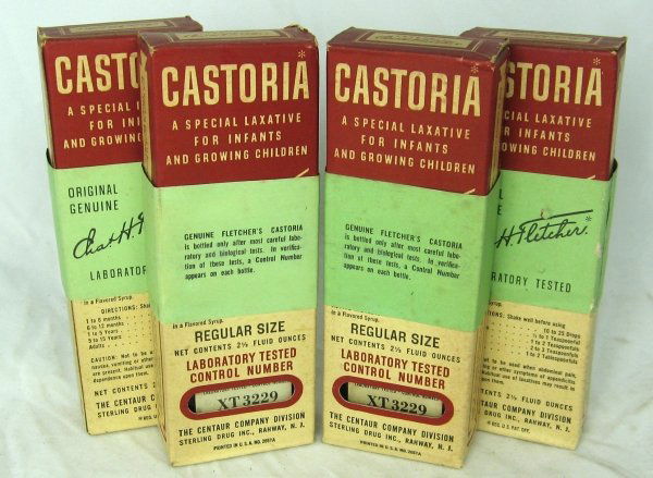 4 Vintage Nos Bottles Castoria Laxative
