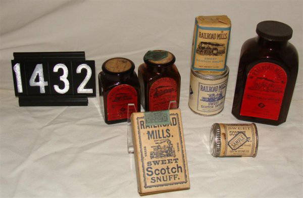 Railroad Mills Snuff Tins, Packs, Bottles