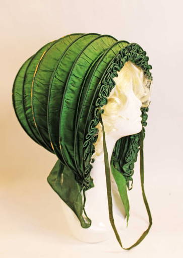 Regency C1790 Womans Collapsible Green Silk Calash Bonnet