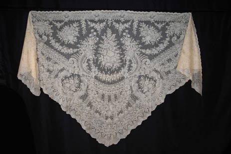 Victorian Chantilly Lace Mantilla Shawl, Fold Over Collar, 1850 Thru 1860s