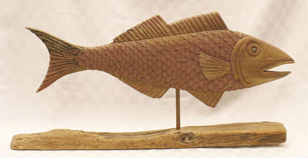 50" Carved Wooden Fish