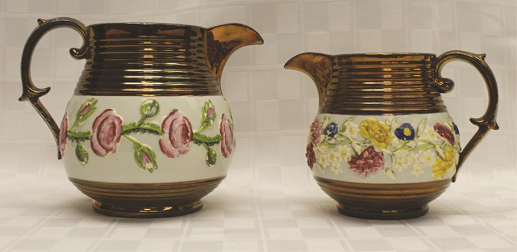 Two Pieces Of Copper Lusterware Pitchers Larger: 5.5" H